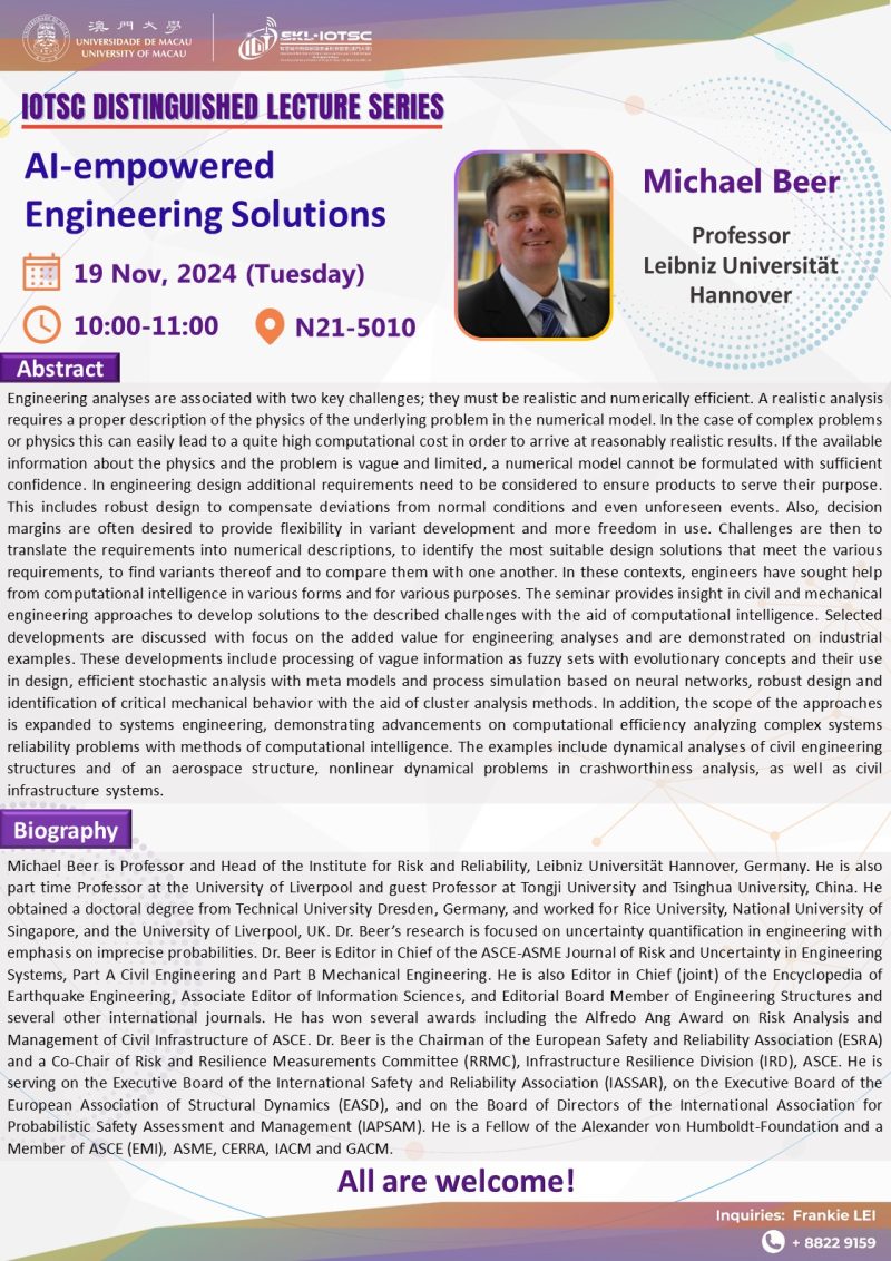 IOTSC DISTINGUISHED LECTURE SERIES: Al-empowered Engineering Solutions ...